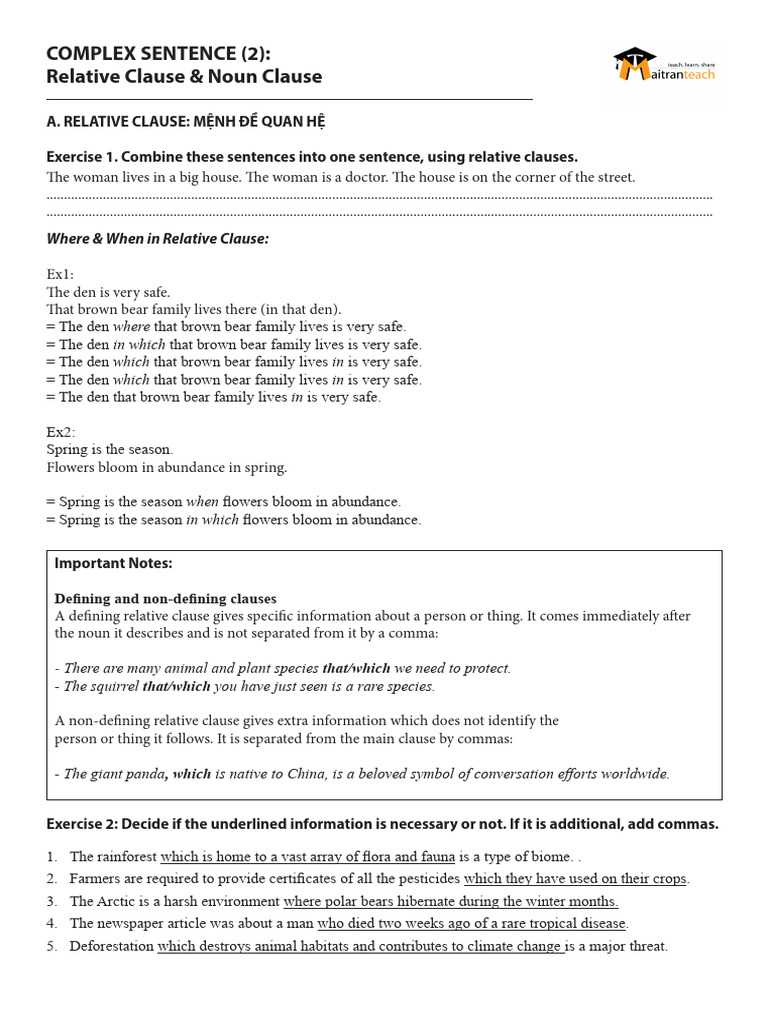 Complex Sentences (2) - Relative Clause and Noun Clause | PDF ...