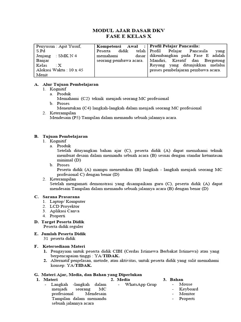 Modul Ajar Dasar DKV Kelas X SMK | PDF | Karier & Perkembangan