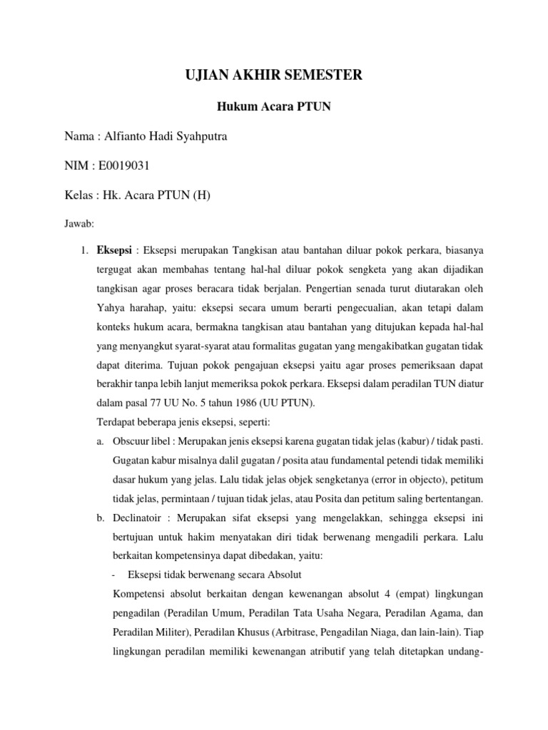 Alfianto Hadi Syahputra - E0019031 - UAS Hukum Acara PTUN | PDF | Politik | Ilmu Sosial