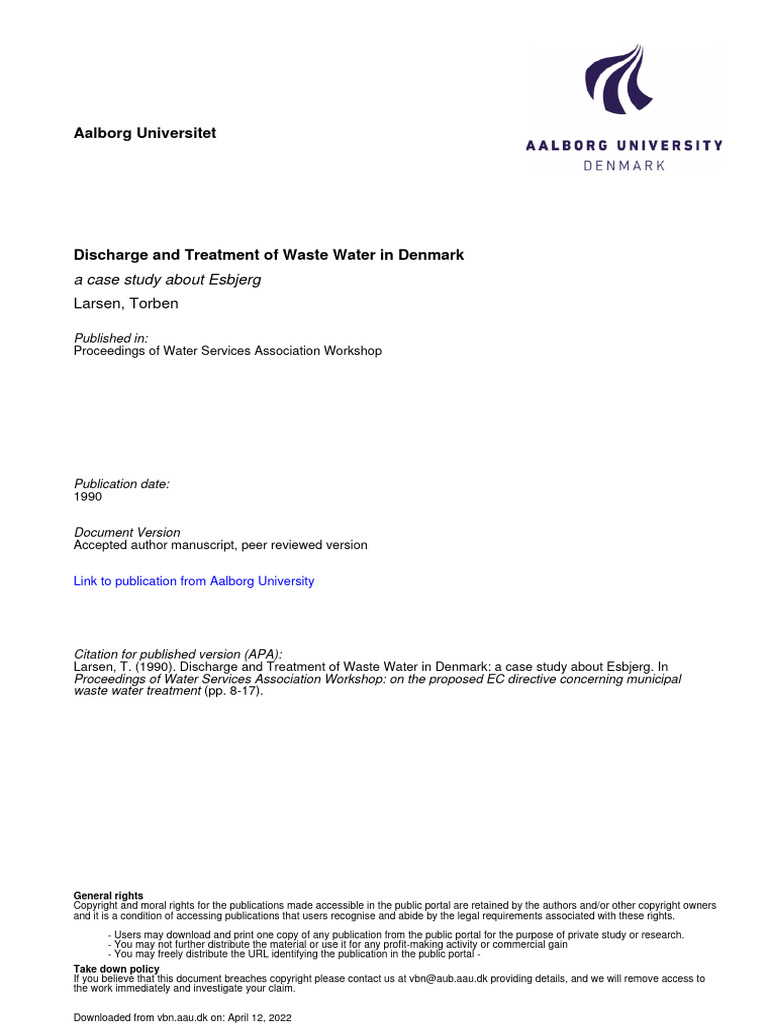 Discharge and Treatment of Waste Water in Denmark | PDF | Sewage ...