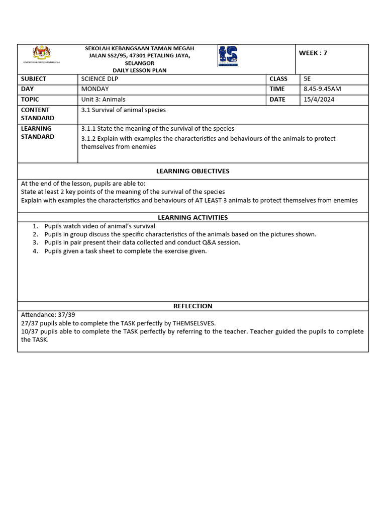 RPH WEEK 7 | PDF | Lesson Plan | Learning