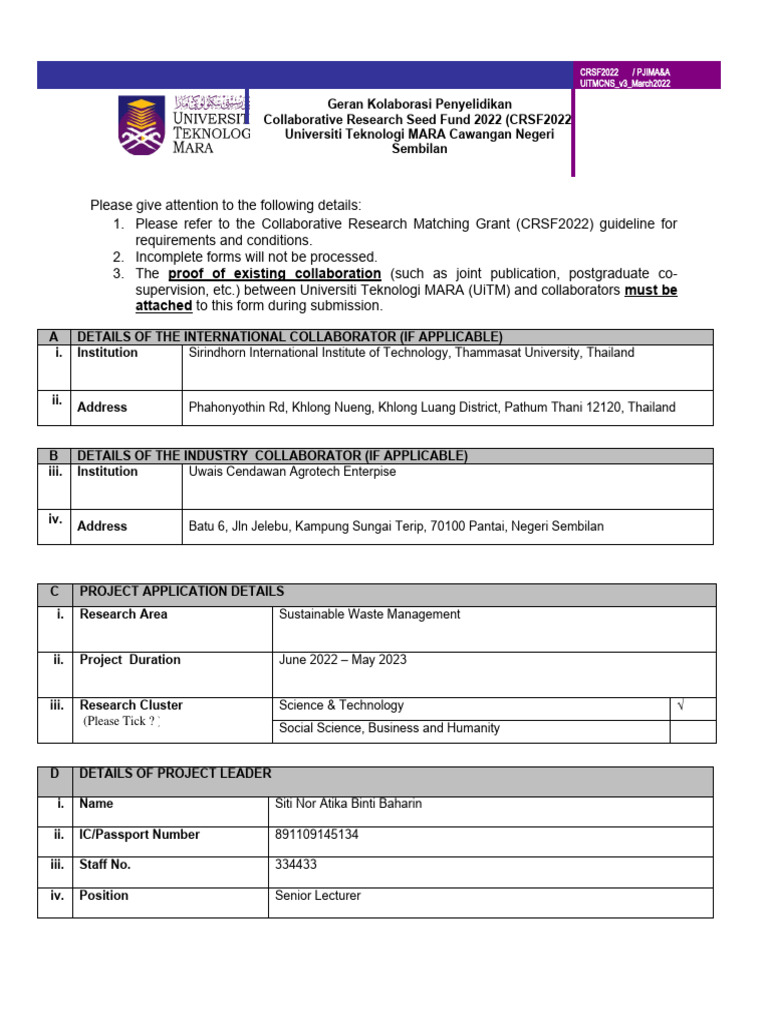 CRSF 2022 Application Form - Draft 3 | PDF | Incineration | Agriculture