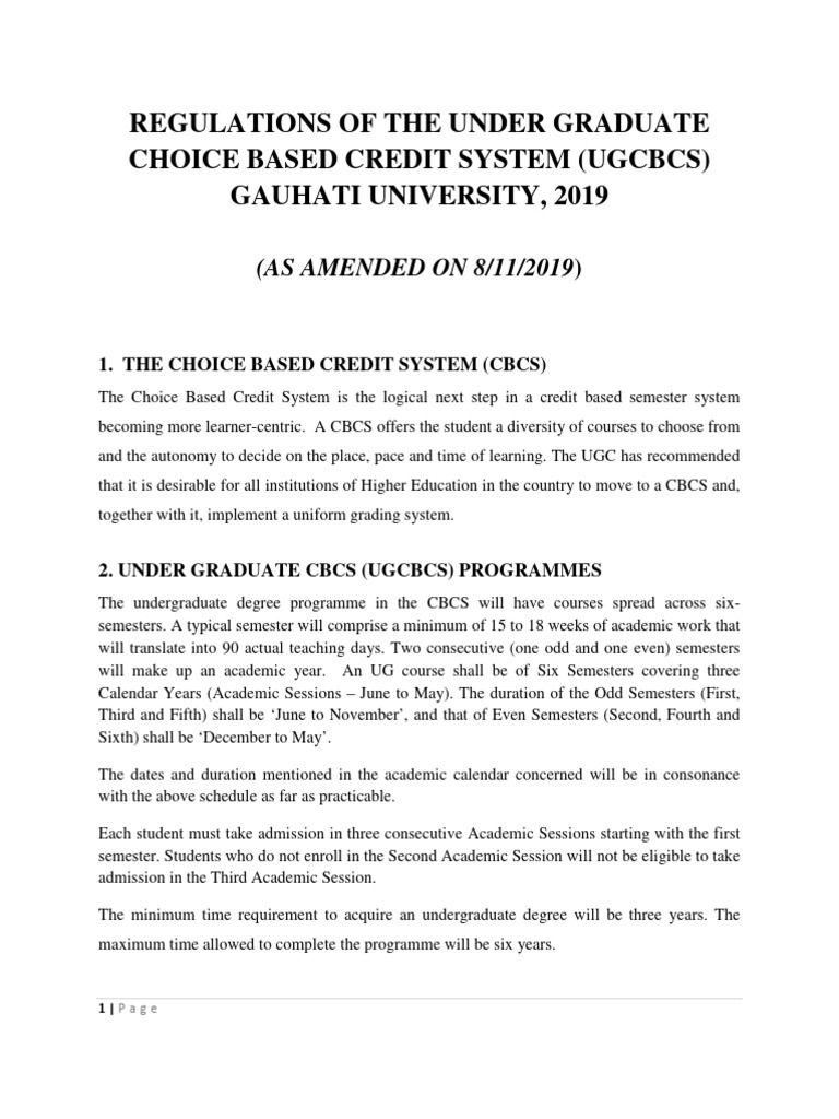 UG-CBCS Regulations of GU (2019) | PDF | Academic Degree | Academic Term