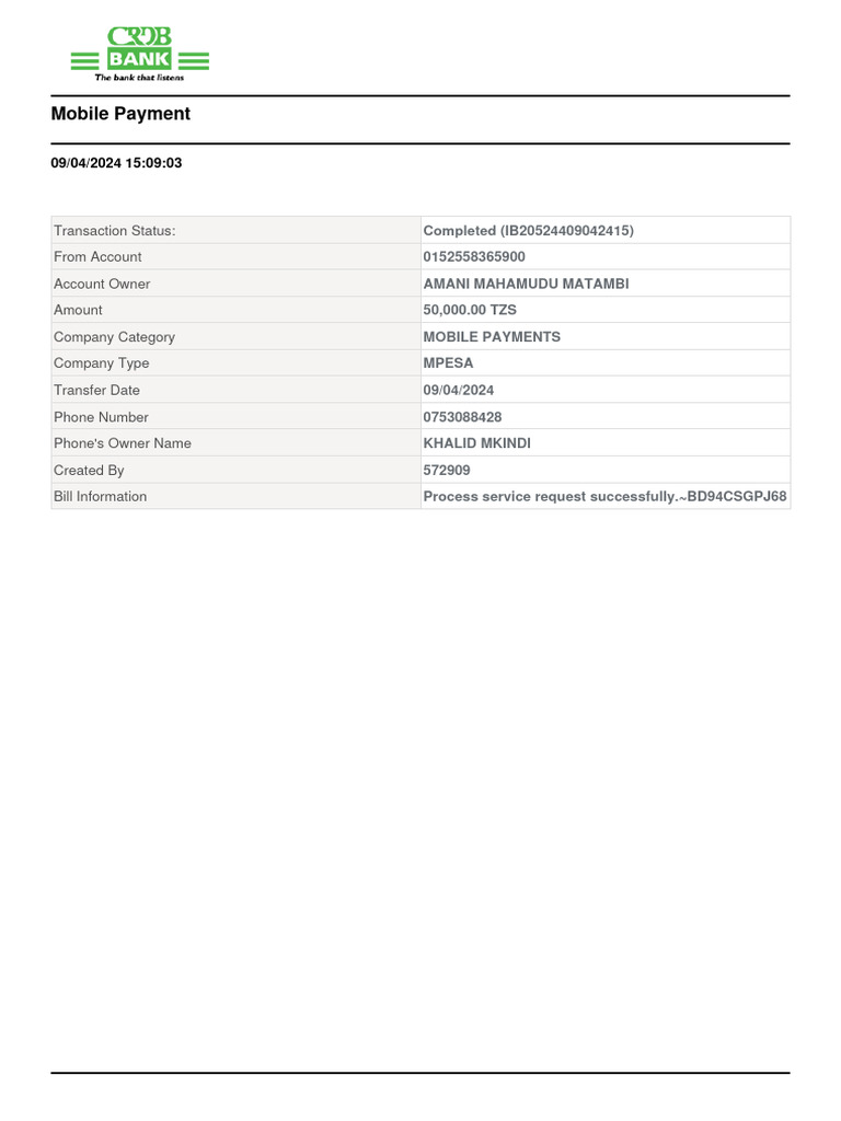 Mobile Payment Transaction Details | PDF
