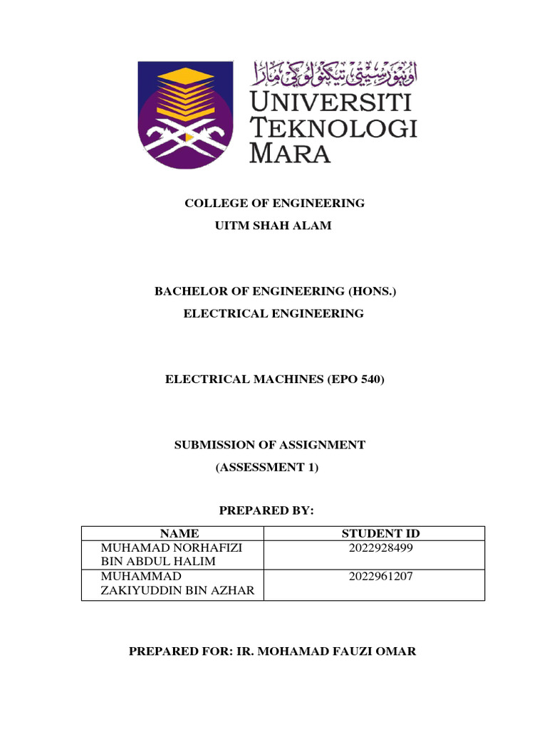 Assignment Epo 540 | PDF | Electric Motor | Electrical Engineering