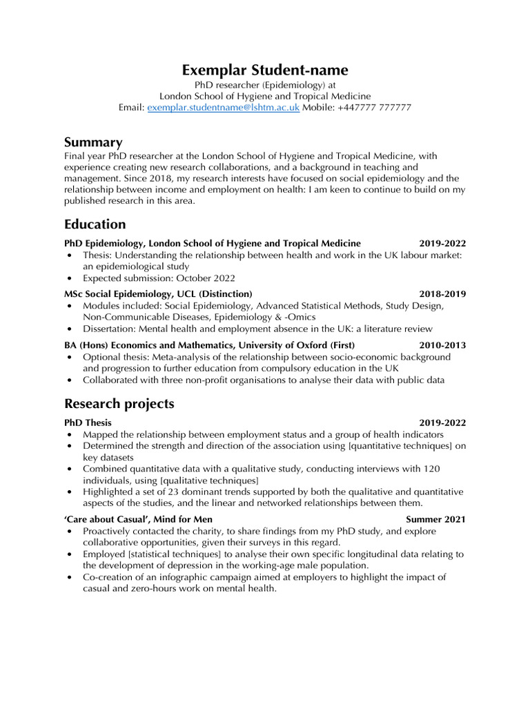 Doctoral CV For Academic Job | PDF | Epidemiology | Quantitative Research