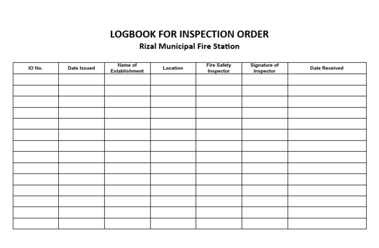 Logbook for Inspection Order Sample | PDF