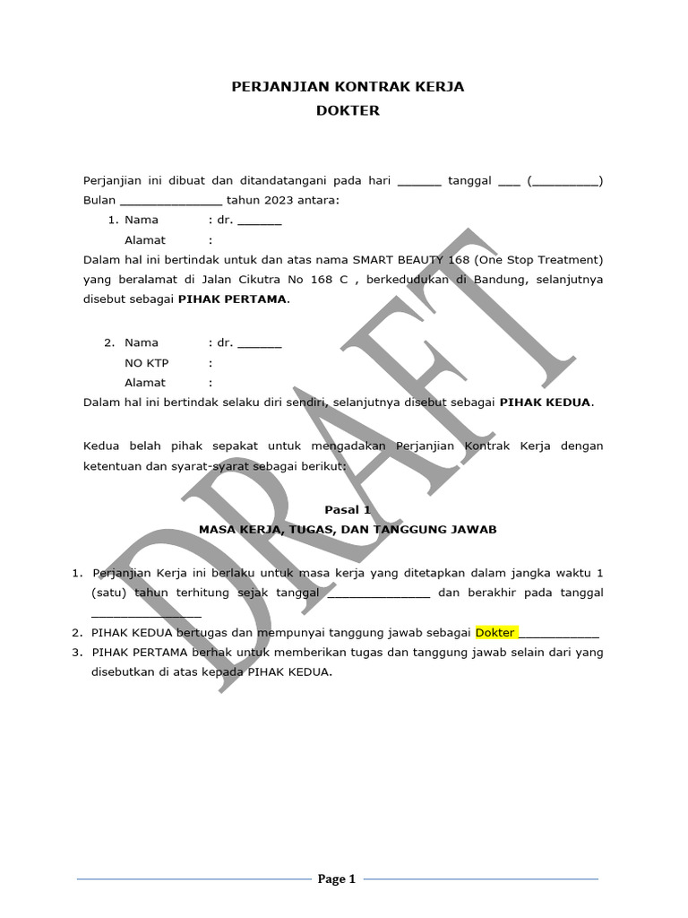 Draft Kontrak Dokter | PDF