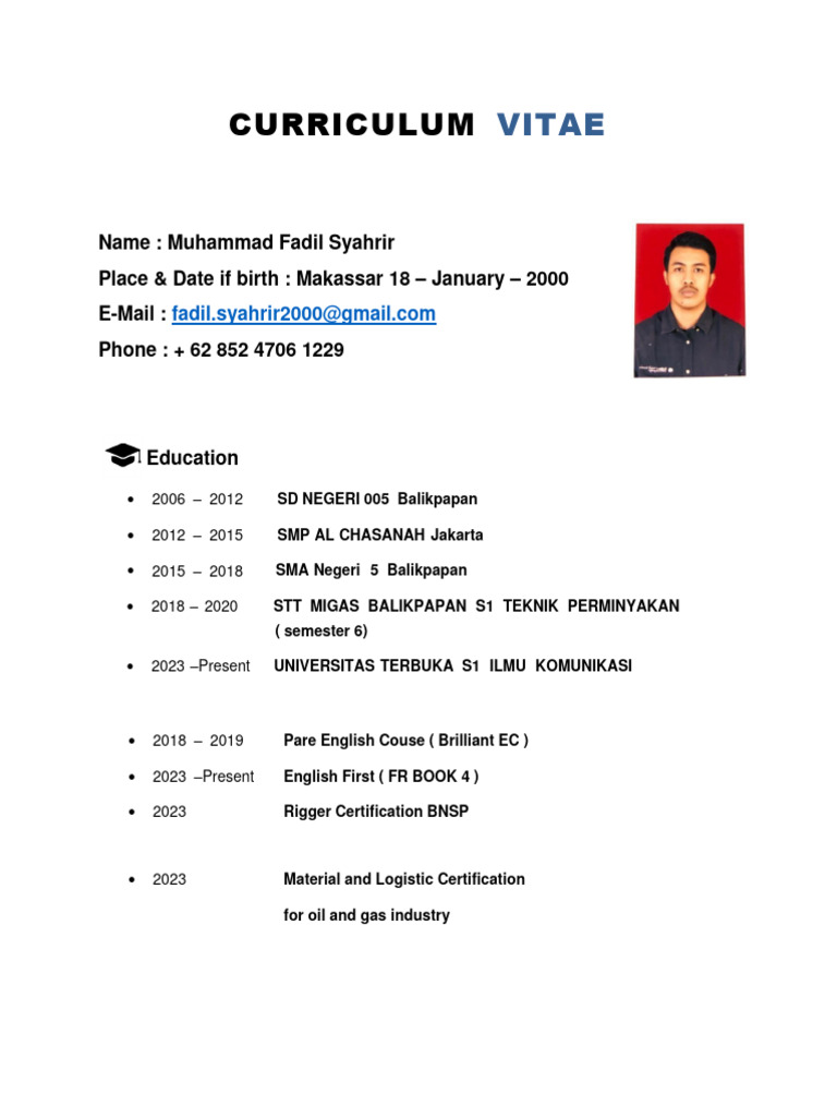 CV Muhammad Fadil Syahrir | PDF | Bisnis