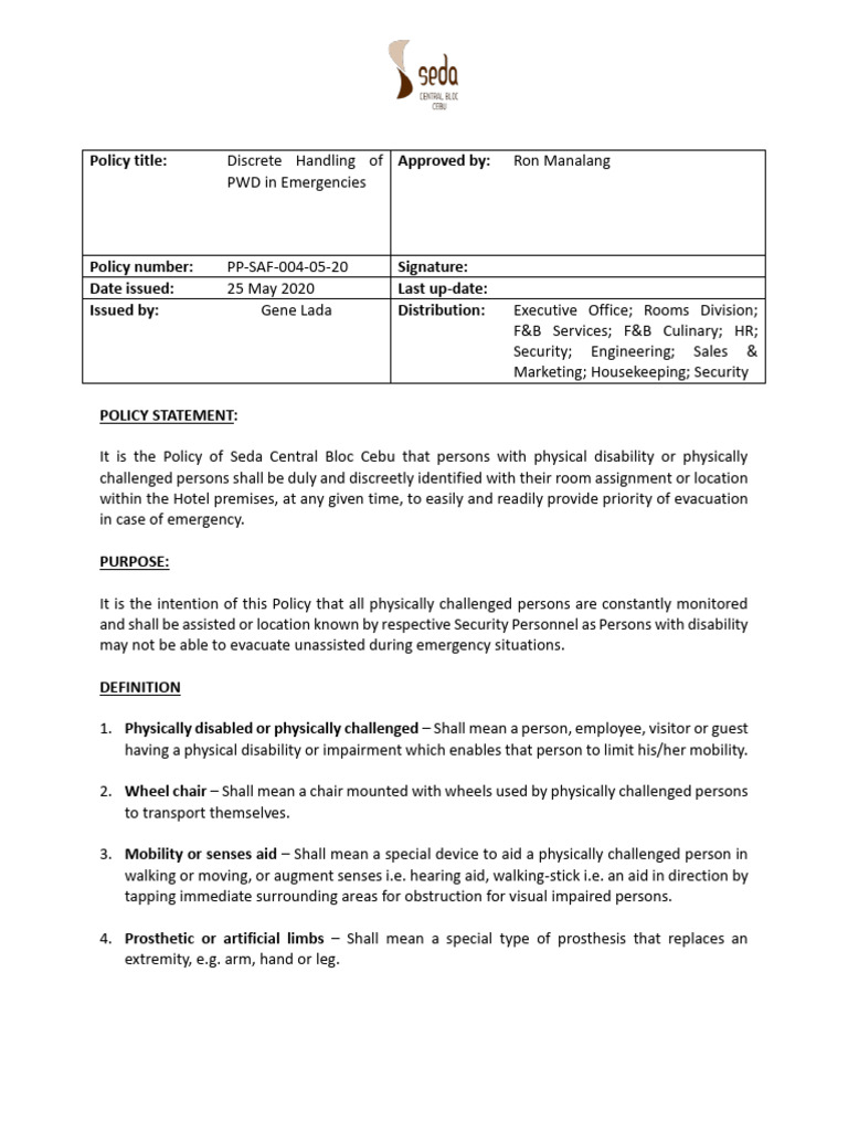 PP-SAF-004-05-20 Discrete Handling of PWD in Emergencies | PDF ...