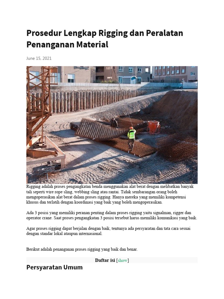 Prosedur Lengkap Rigging Dan Peralatan Penanganan Material | PDF