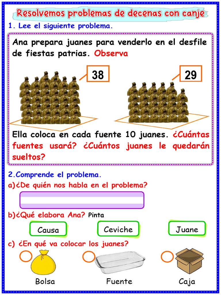 Ficha Resolvemos Problemas de Decenas Con Canje Maestra Janet | PDF