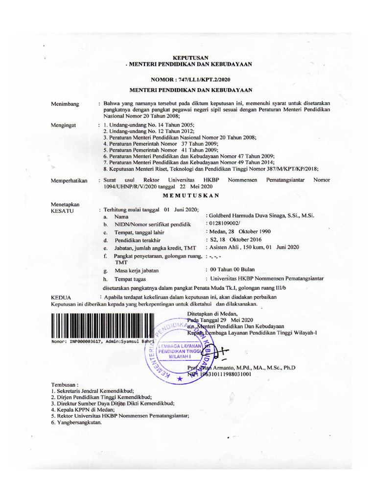 4 SK Penyetaraan Pangkat Dosen Dengan Pangkat PNS | PDF