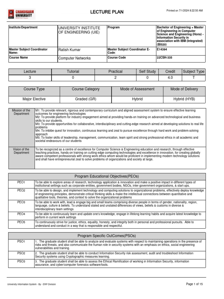 LecturePlan BI520 22CSH-335 | PDF | Engineering | Knowledge