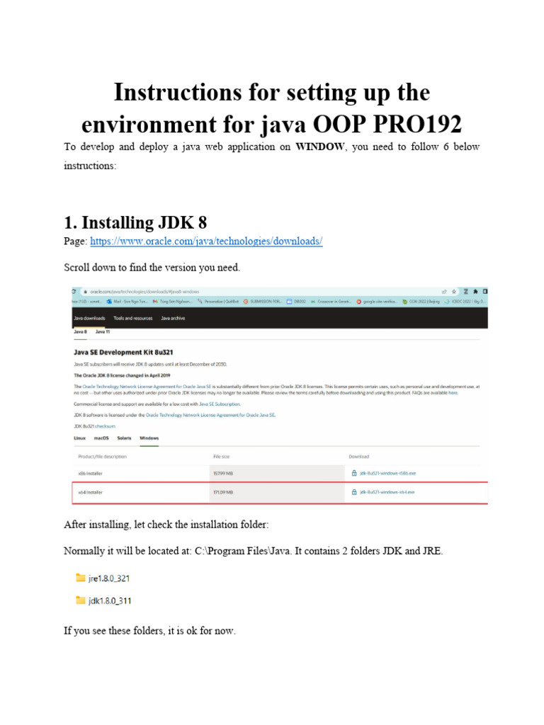 Instructions For Setting Up The Environment For Java OOP PRO192 | PDF | Computers | Technology ...