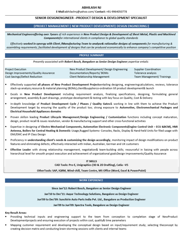 Abhilash NJ Senior Designengineer - Product Design & Development Specialist | PDF | New Product ...