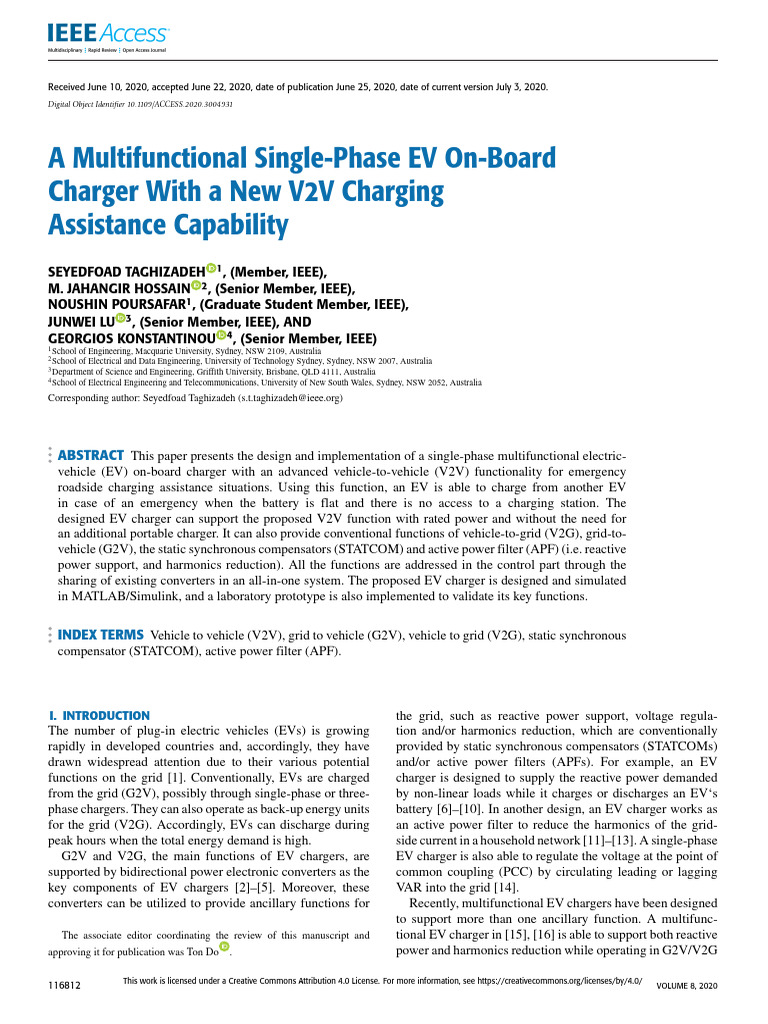 A Multifunctional Single-Phase EV On-Board Charger With A New V2V ...