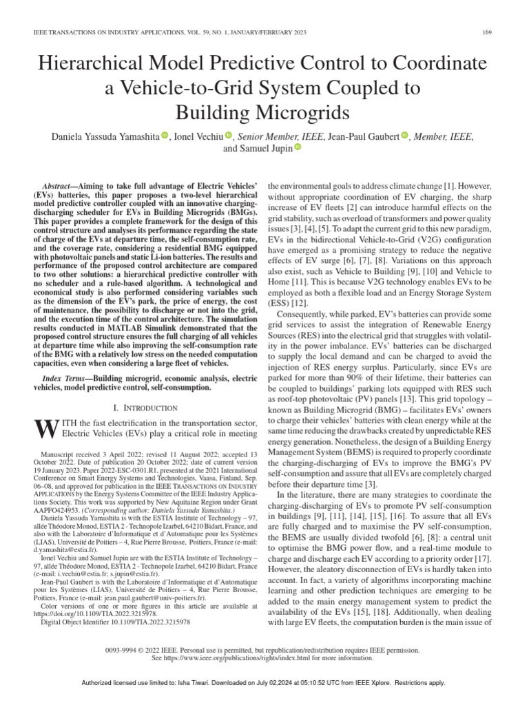 Hierarchical Model Predictive Control To Coordinate A Vehicle-to-Grid System Coupled To Building ...