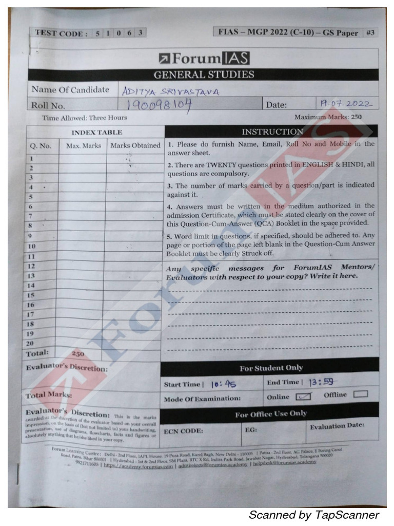 Aditya Srivastava Rank 1 UPSC Topper MGP Sample Copy 2.Pdf2 2 | PDF