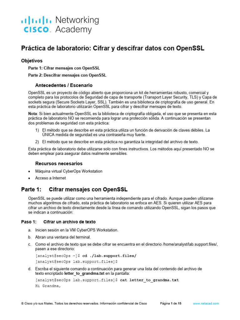9.1.1.6 Lab - Encrypting and Decrypting Data Using OpenSSL-Marcos Chanco Aliaga | PDF ...