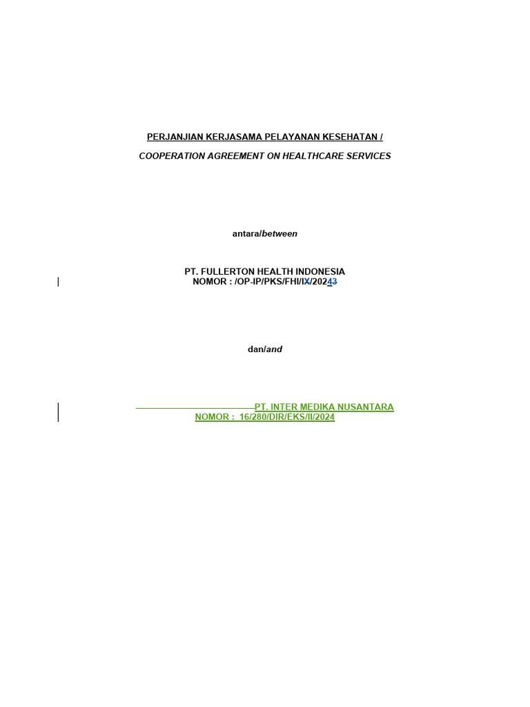 Final Cooperation Agreement Healthcare Services PT FHI - Public ...