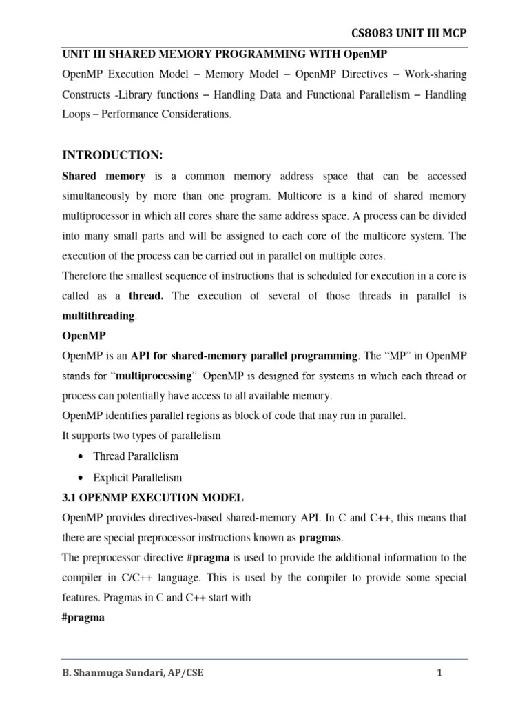 Cs8083 Unit Iii Notes Pdf Parallel Computing Computer Architecture 8284