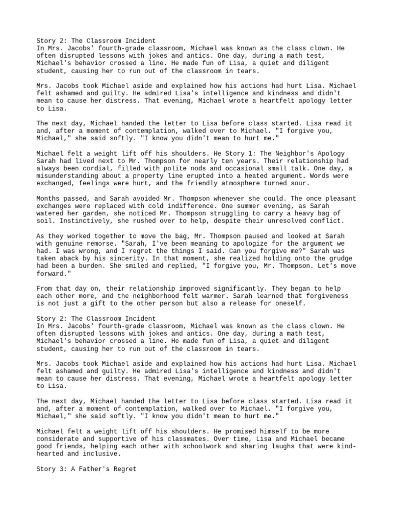 Story 2 The Classroom Incident | PDF | Forgiveness