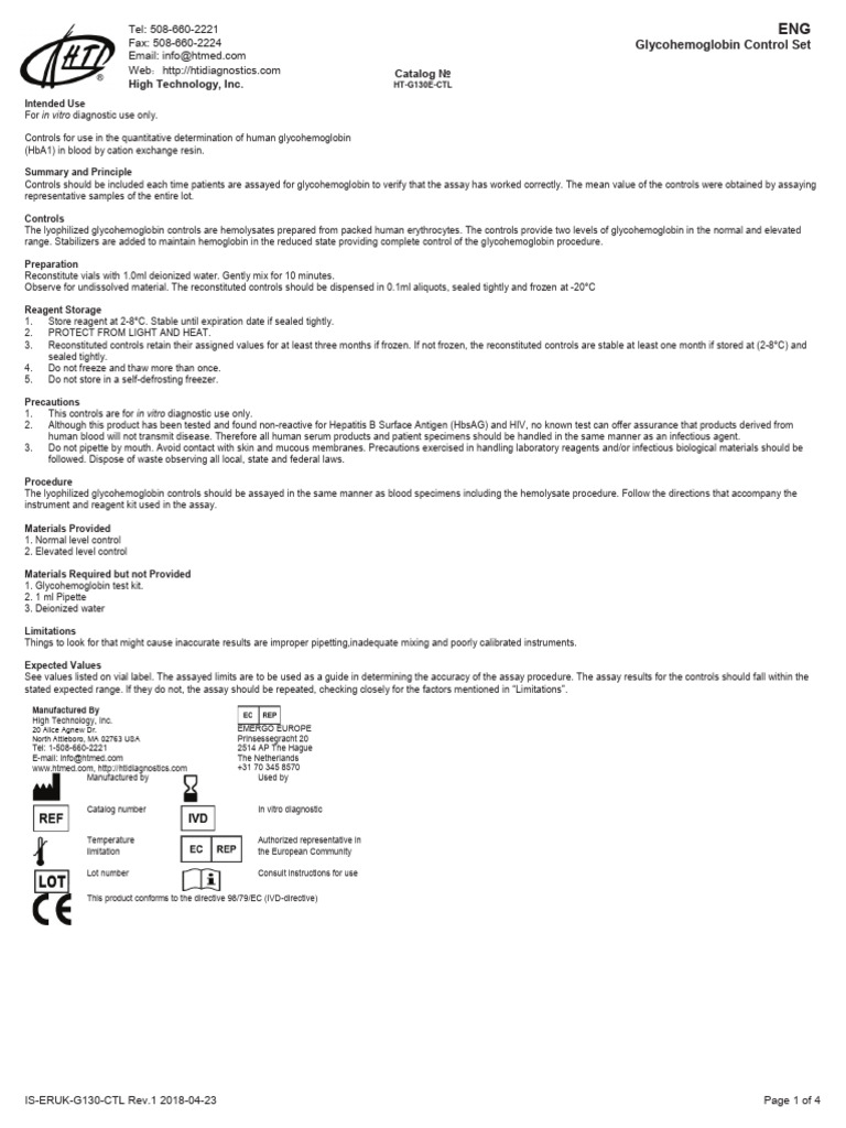Glycohemoglobin Control Set | PDF