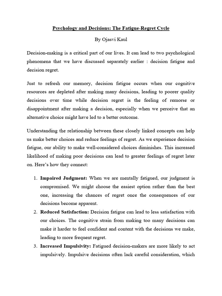 Understanding Decision Fatigue and Regret | PDF | Choice | Decision Making