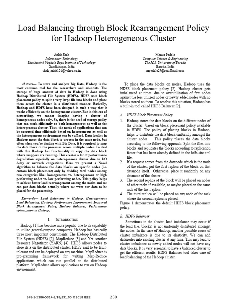 Load Balancing Through Block Rearrangement Policy For Hadoop Hetero Cluster-2018 | PDF | Apache ...