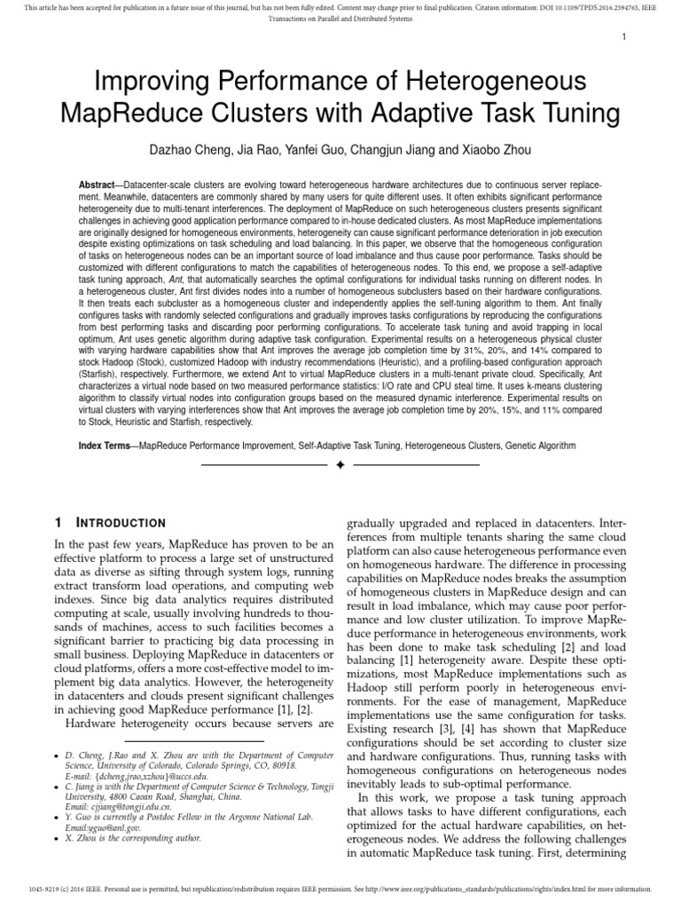 Improving Performance of Heter. Mapred. Cluster-2016 | PDF | Apache Hadoop | Computer Cluster