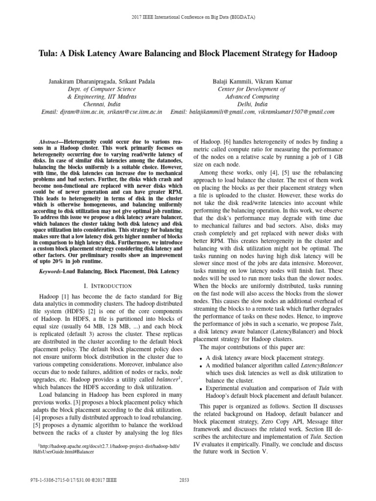 Disk Latency Aware Balancing and Block Placement Strategy-2017 | PDF | Apache Hadoop | Computer ...