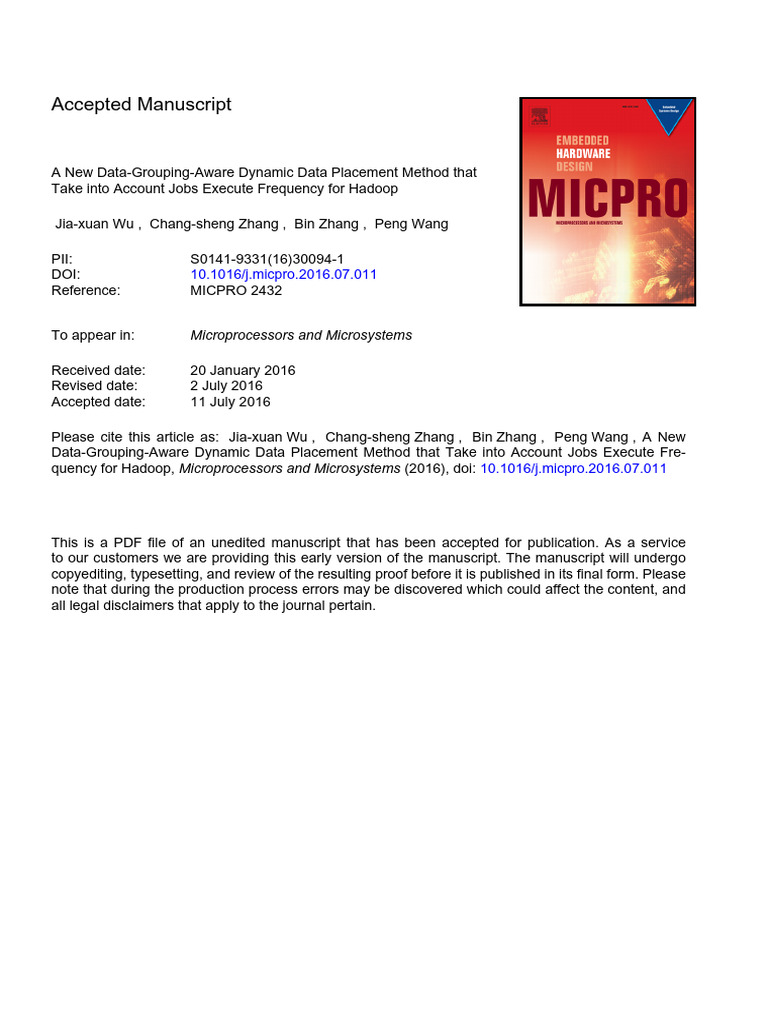 A New Data-Grouping-Aware Dynamic Data Placement-2016 | PDF | Apache Hadoop | Map Reduce