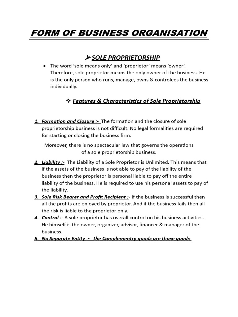 Forms of Business Organisation Notes | PDF