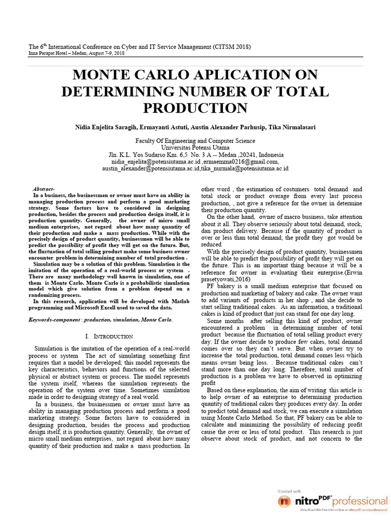 Monte Carlo for SME Production Planning | PDF | Probability ...