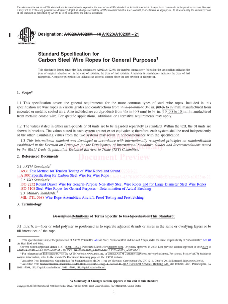 ASTM A1023 Standard for Wire Ropes | PDF | Wire | Strength Of Materials
