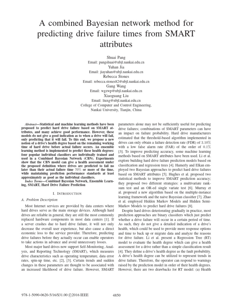 A Combined Bayesian Network Method For Predicting Drive Failure Times ... A Combined Bayesian Network Method For Predicting Drive Failure Times ...