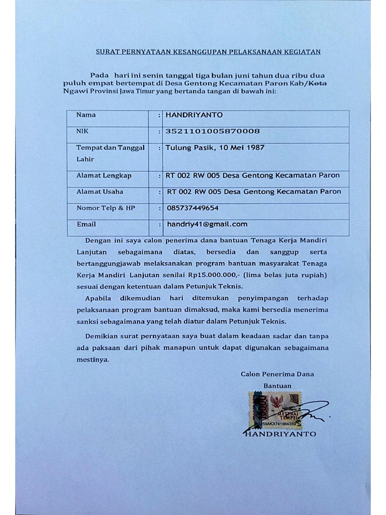 Suray Pernyataan TKM Lanjutan 2024 | PDF