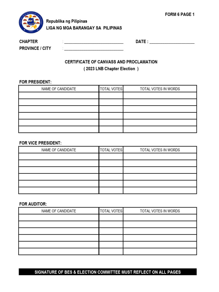 ELECTION - ForM - Annex F -Certificate of Canvass and Proclamation ...