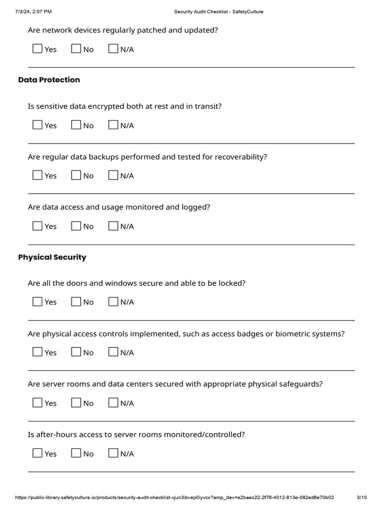 Security Audit Checklist - SafetyCulture - 2 | PDF | Cyberspace | Security