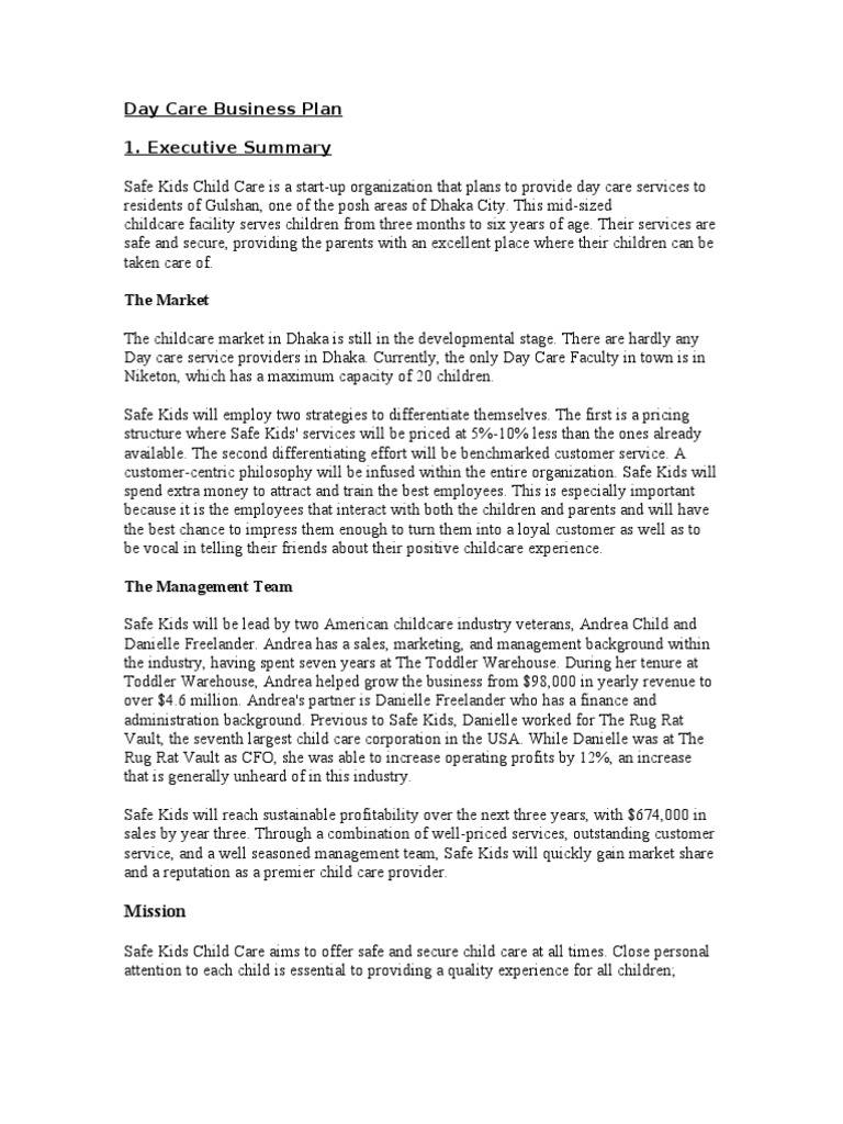 Day Care Business Plan | Child Care | Relationships & Parenting