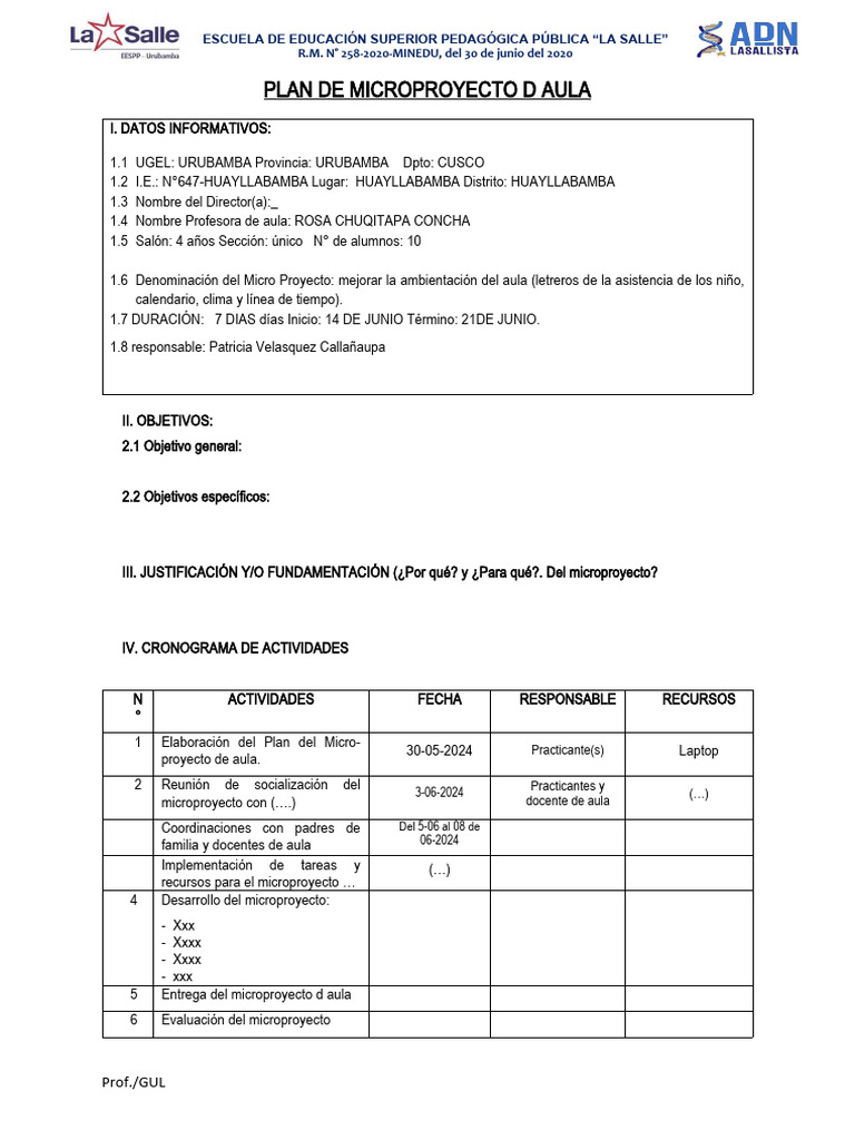 1 Esquema de Plan de MICRO-PROYECTO (1) | PDF | Aprendizaje | Enseñando