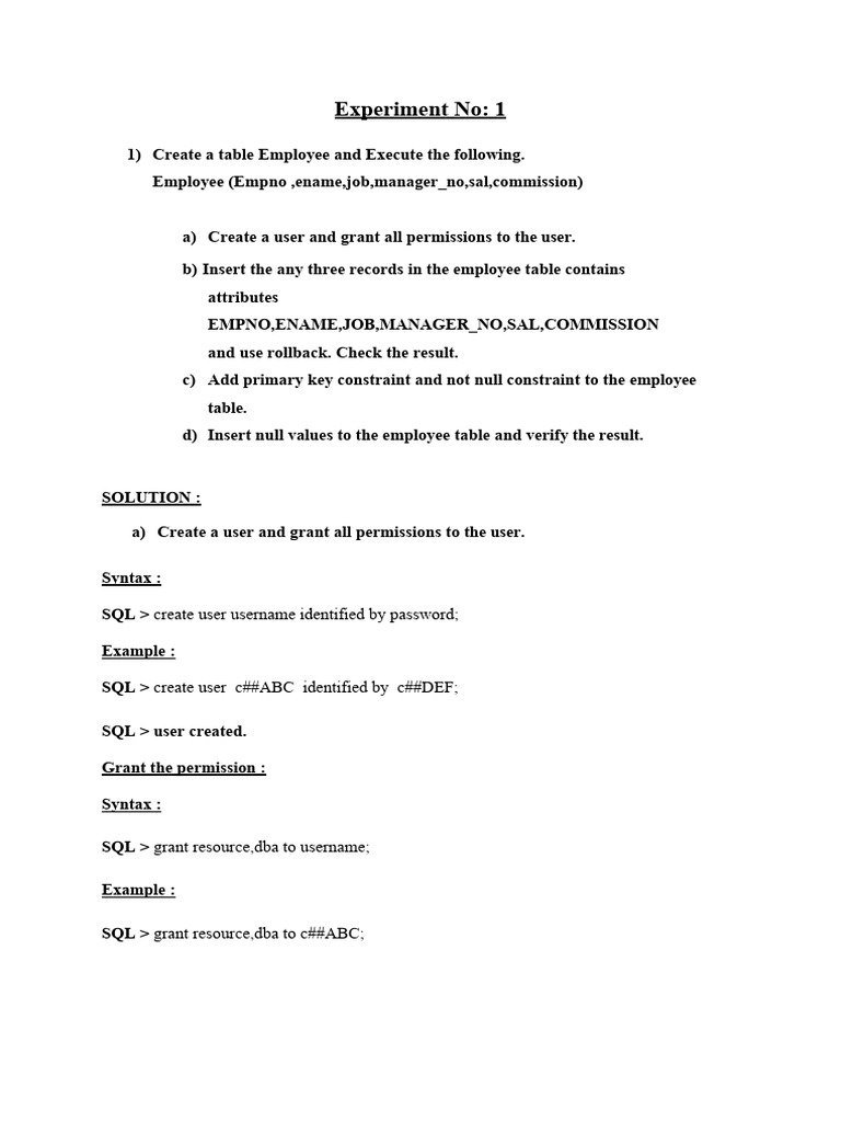 Fourth Sem Dbms Lab Manual 4th Sem | PDF | Sql | Databases