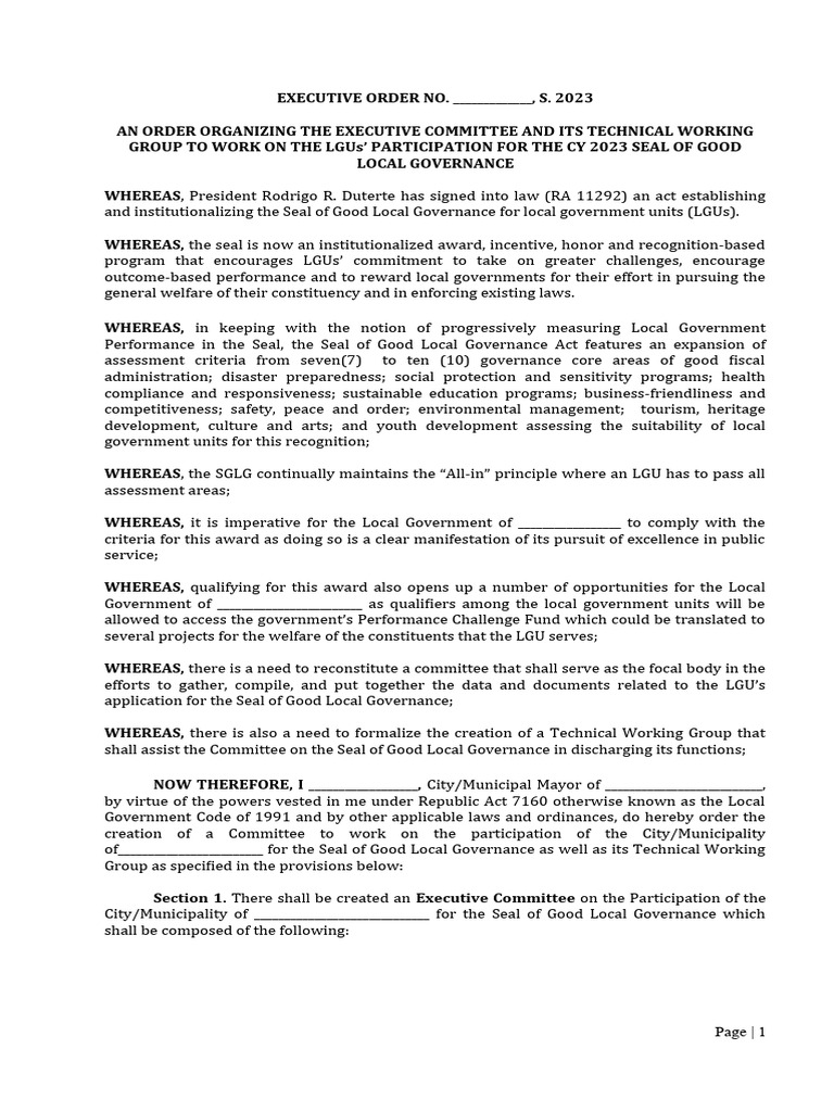 SAMPLE EXECUTIVE ORDER SGLG TWG AND EXECOM - FOR CITIES AND ...