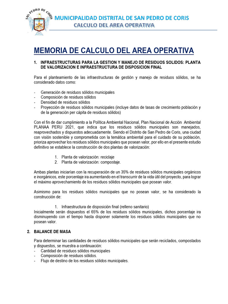 Calculo de Area Operativa | PDF | Residuos