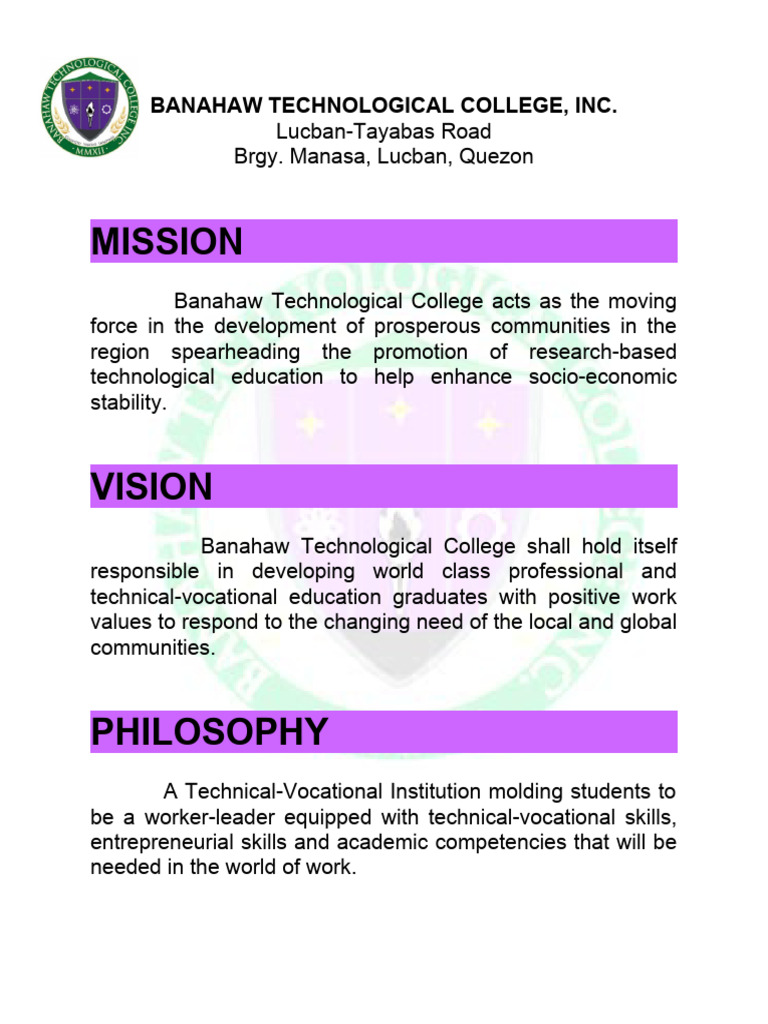 Mission, Vision, Philosophy | PDF