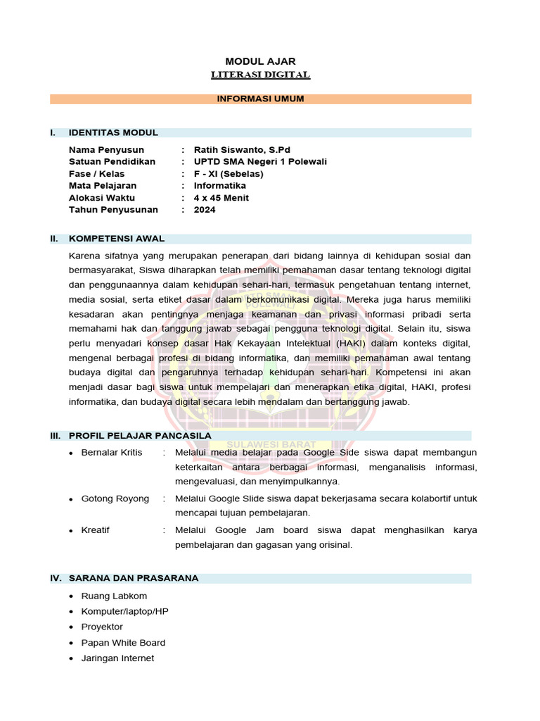 Modul Ajar Kelas XI SMA Literasi Digital | PDF