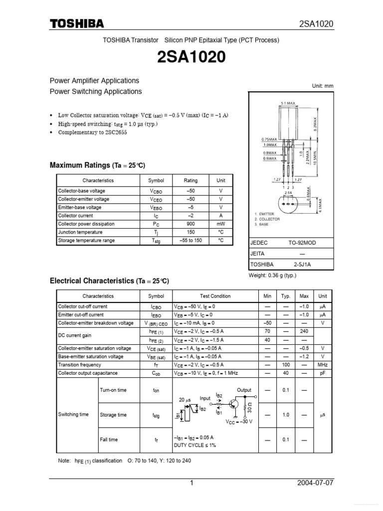 A1020 ToshibaSemiconductor | PDF | Bipolar Junction Transistor ...