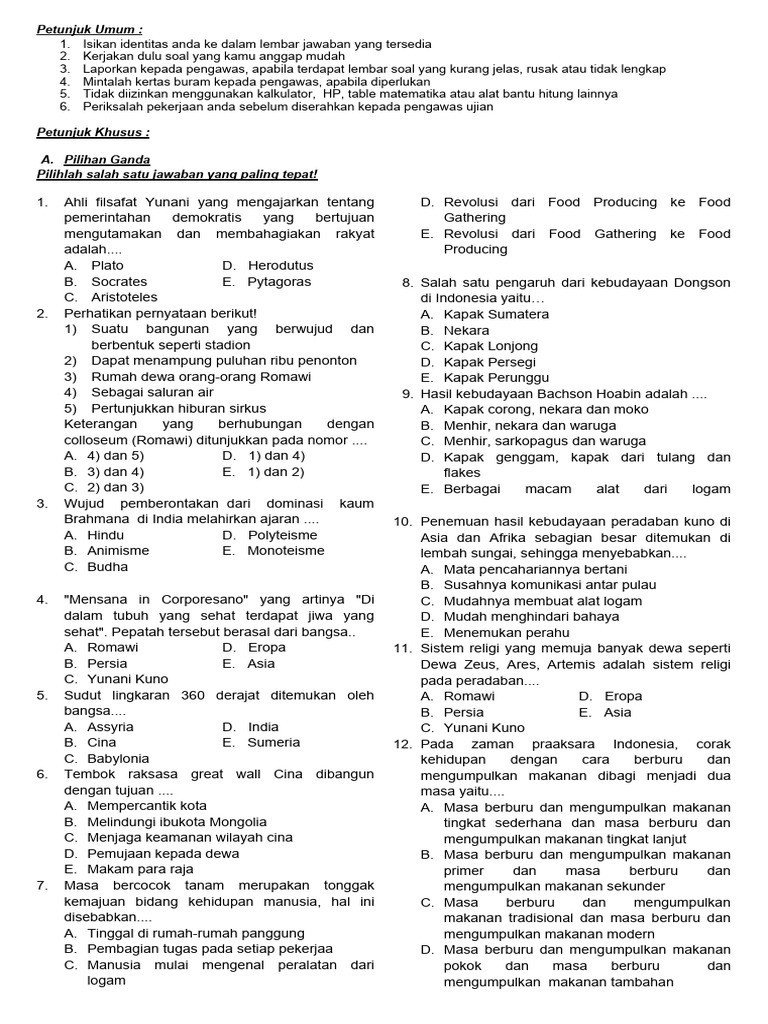 Soal Pas Sejarah Kls 10 Genap | PDF