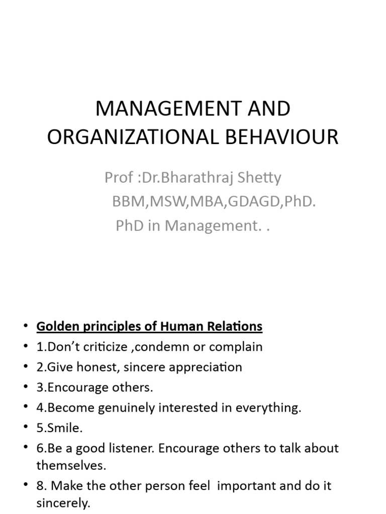 Management and Organizational Behaviour - PPTX-L | PDF | Science | Self ...